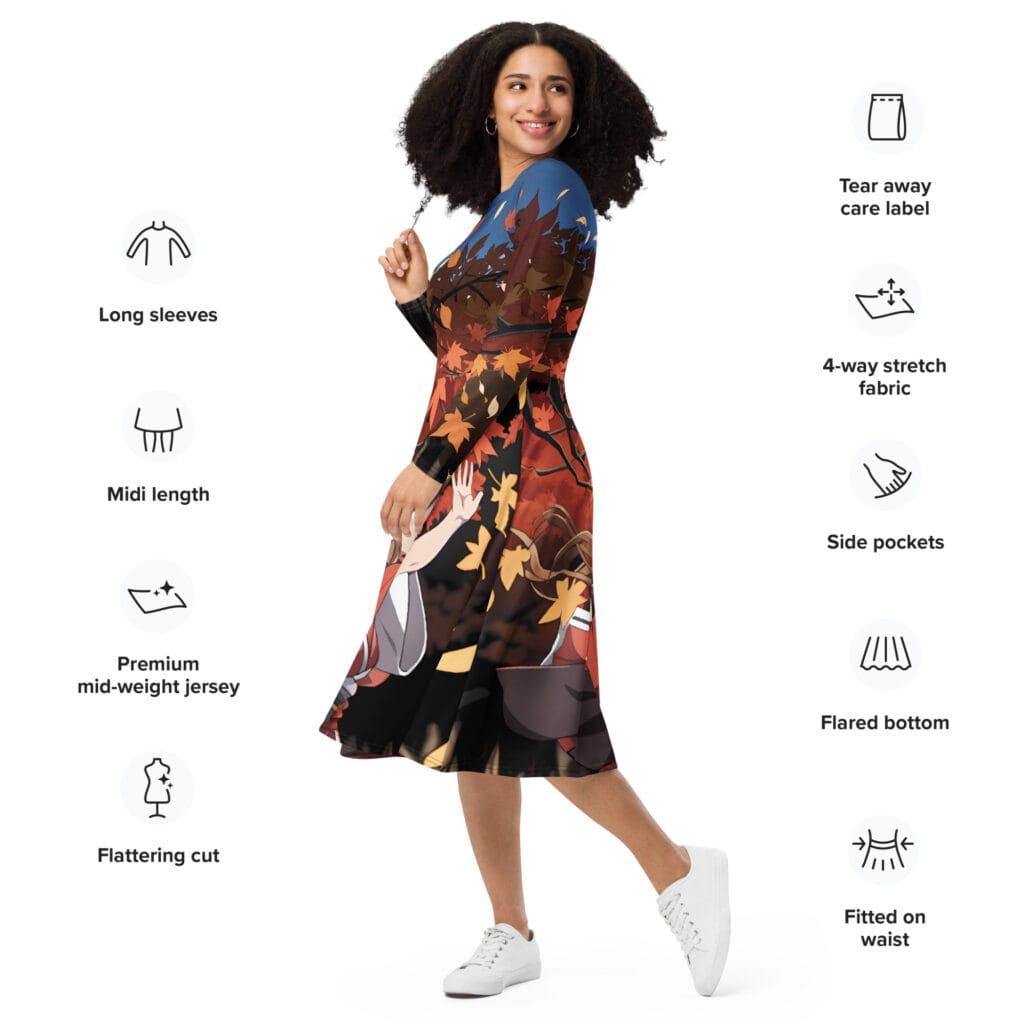 Anime Midi Dress - Autumn-chan Long Sleeve Dress with Pockets - Pixels ...