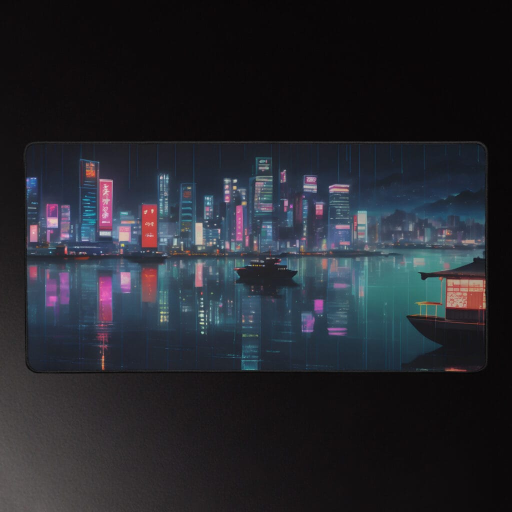 Cyberpunk Desk Mat - Futuristic Cityscape Gaming or Office Desk Pad ...